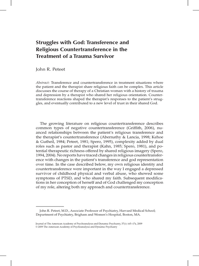 Peteet 2009 Struggles With God Transference and Religious Countertransference in The Treatment ...