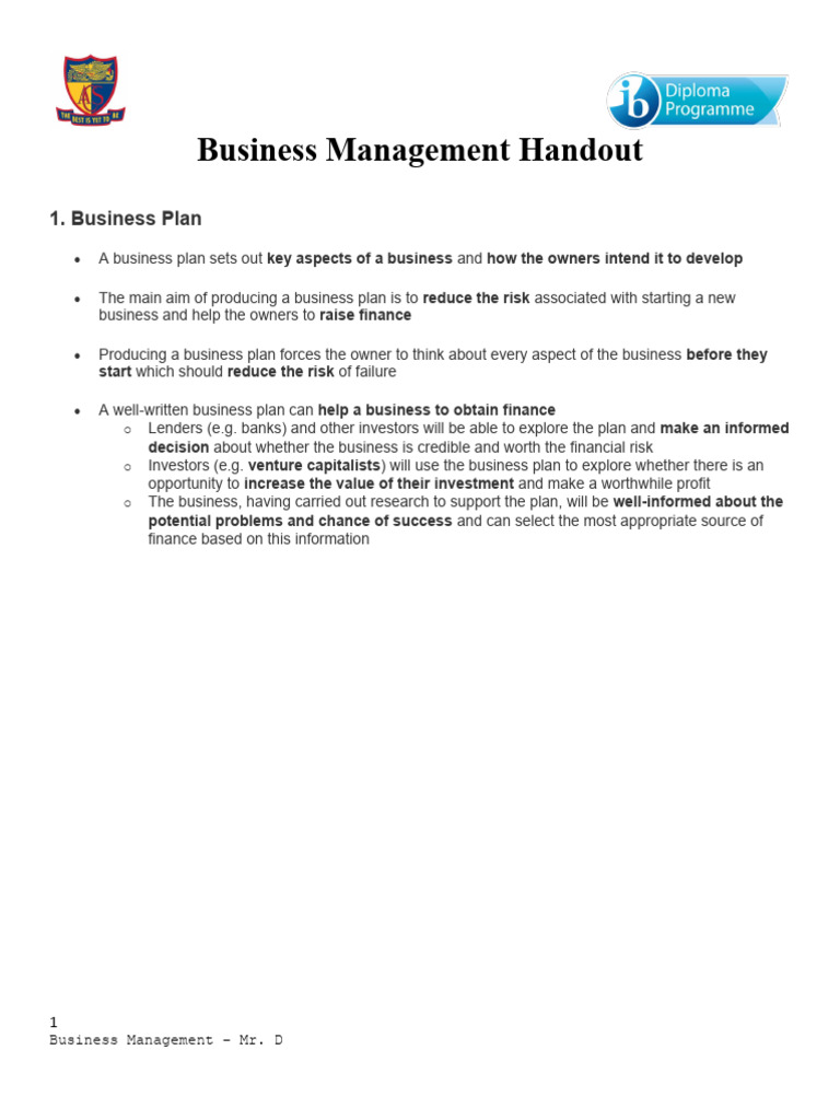 Business Management Handout 1 | PDF | Swot Analysis | Strategic Management