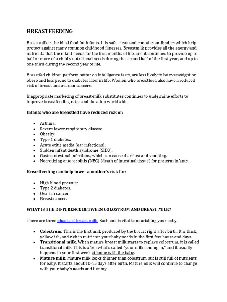 Breastfeeding Pdf Breastfeeding Breast Milk