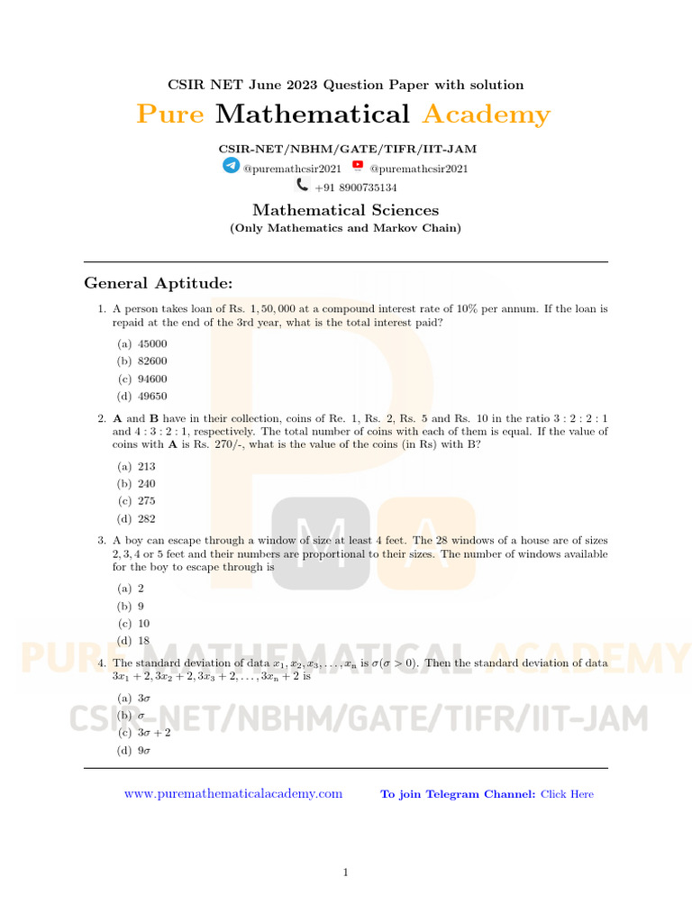 Csir Net June 2023 Math Questions With Solution Pdf Function Mathematics Eigenvalues And