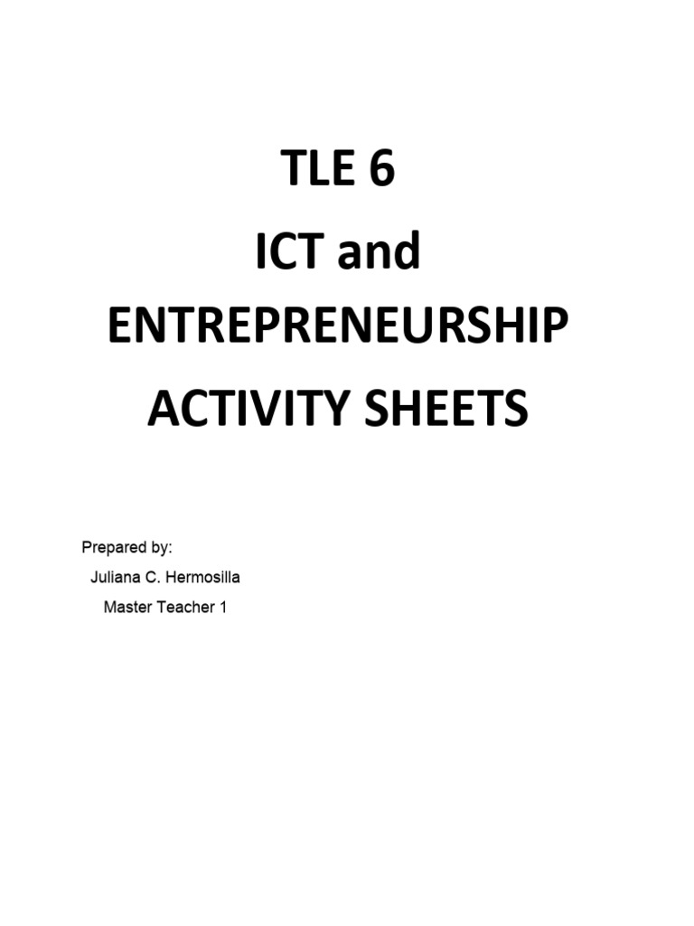 TLE 6 ICT Entrepreneurship Activity Sheets | PDF | Spreadsheet | Blog