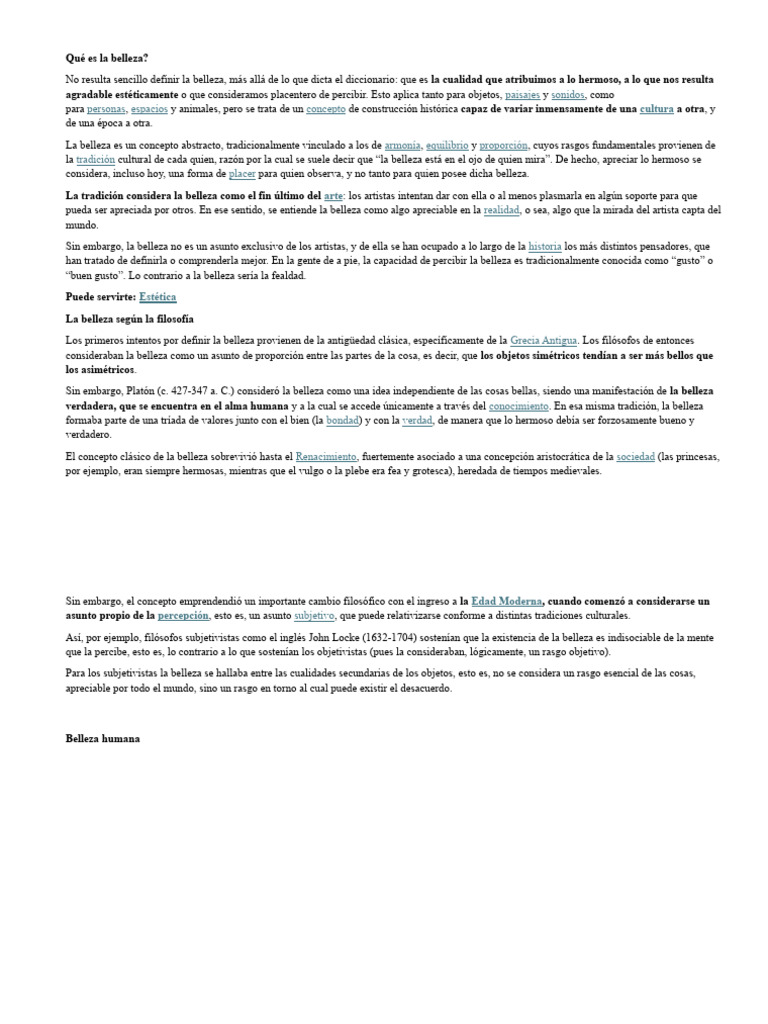 Qué Es La Belleza | PDF | Belleza | Educación en artes liberales