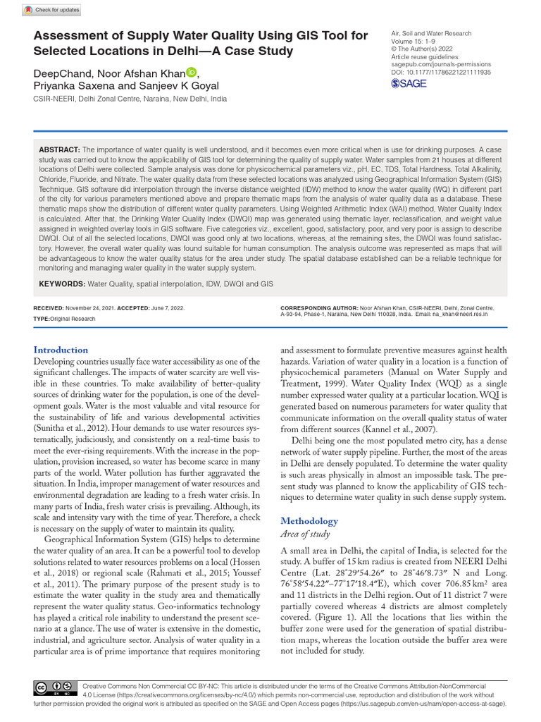 Deepchand Et Al 2022 Assessment of Supply Water Quality Using Gis Tool For Selected Locations in ...