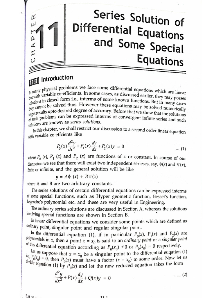 Chapter 11 Differential Equations and Some Special Equations | PDF