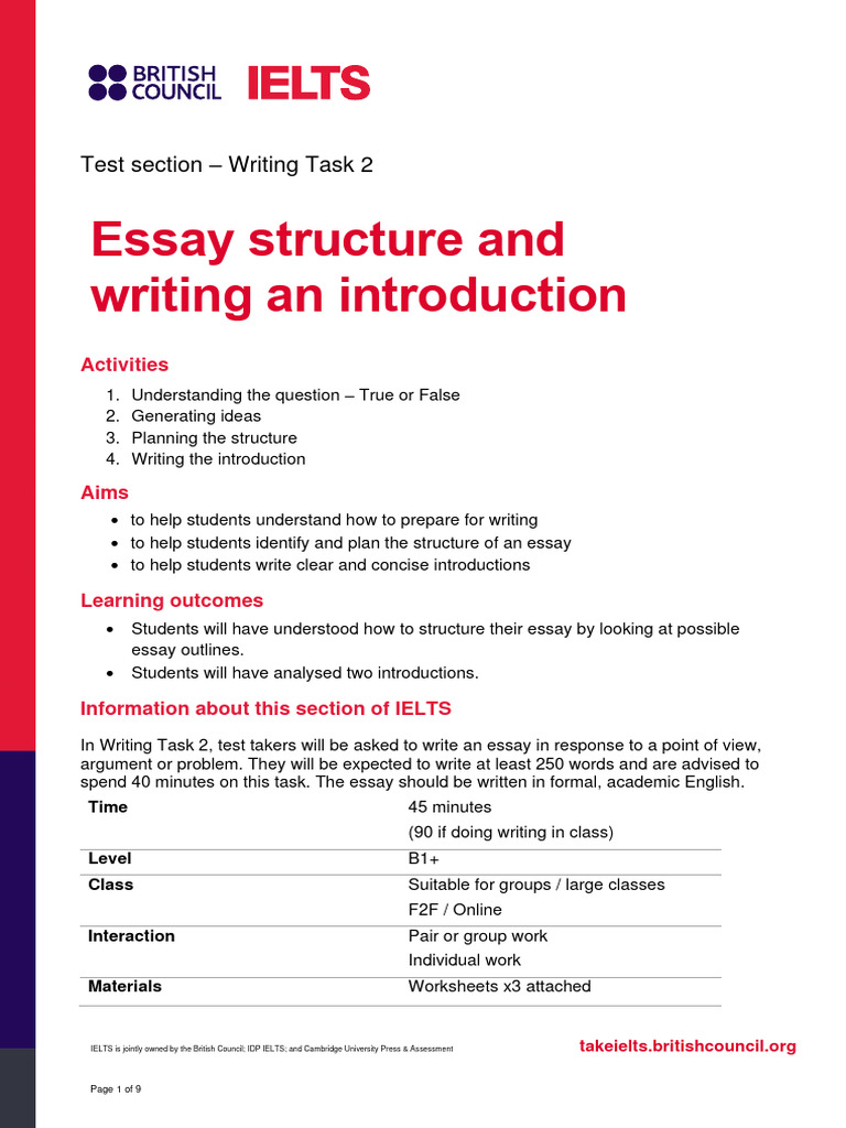 Writing Task 2 Essay Structure and Writing An Introduction 0 | PDF ...