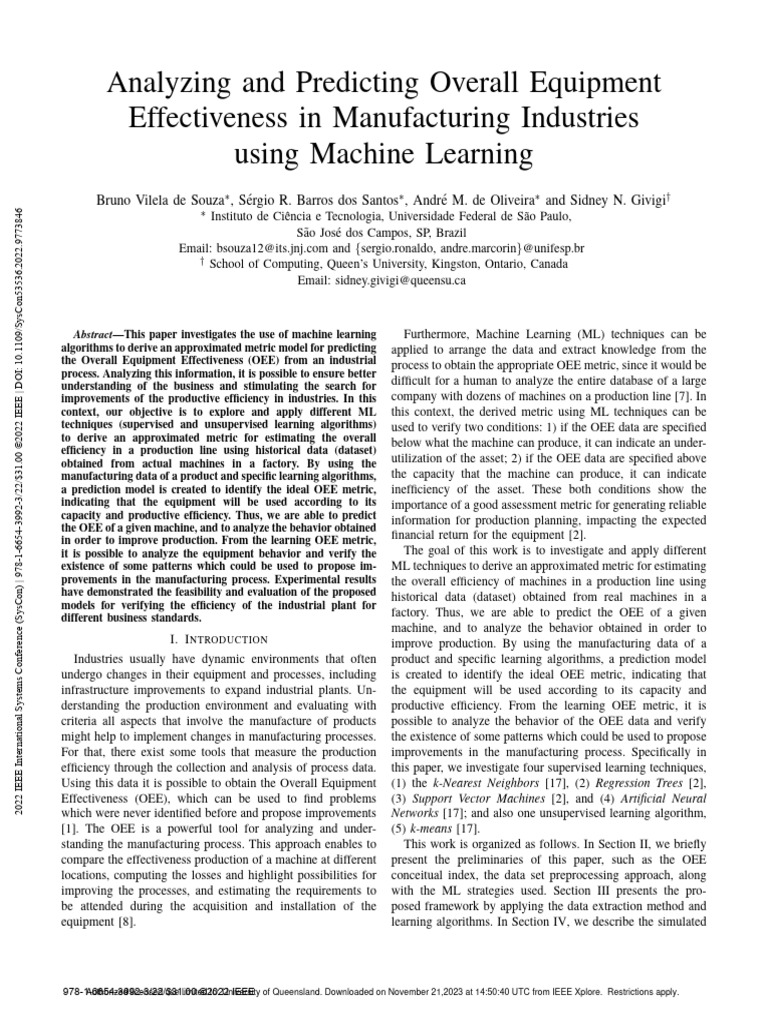 Analyzing and Predicting Overall Equipment Effectiveness in Manufacturing Industries Using ...