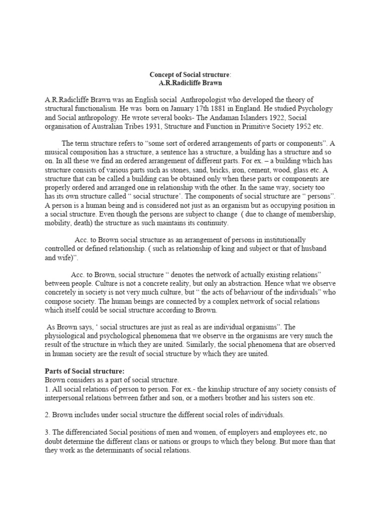 Concept of Social Structure | PDF | Social Structure | Society