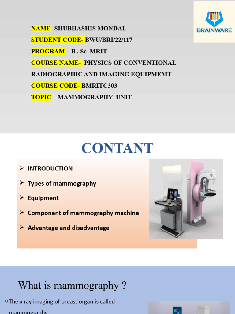 Mammography Unit - Shuhashis Mondal | PDF | Technology & Engineering