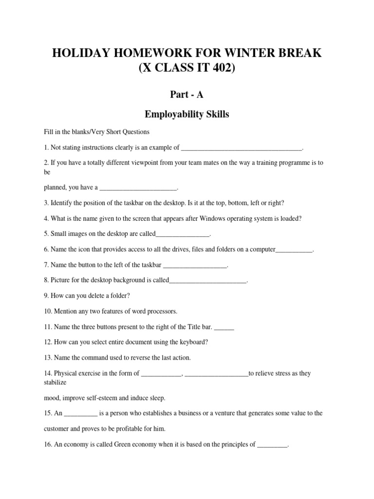 Holiday Homework For Winter Break Class X 402 | PDF | Databases ...