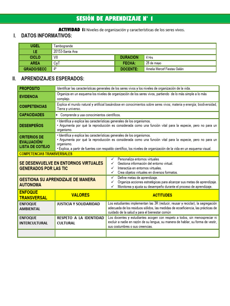 4º Ses Act 1-Cyt-U1 | PDF | Organismos | Evaluación