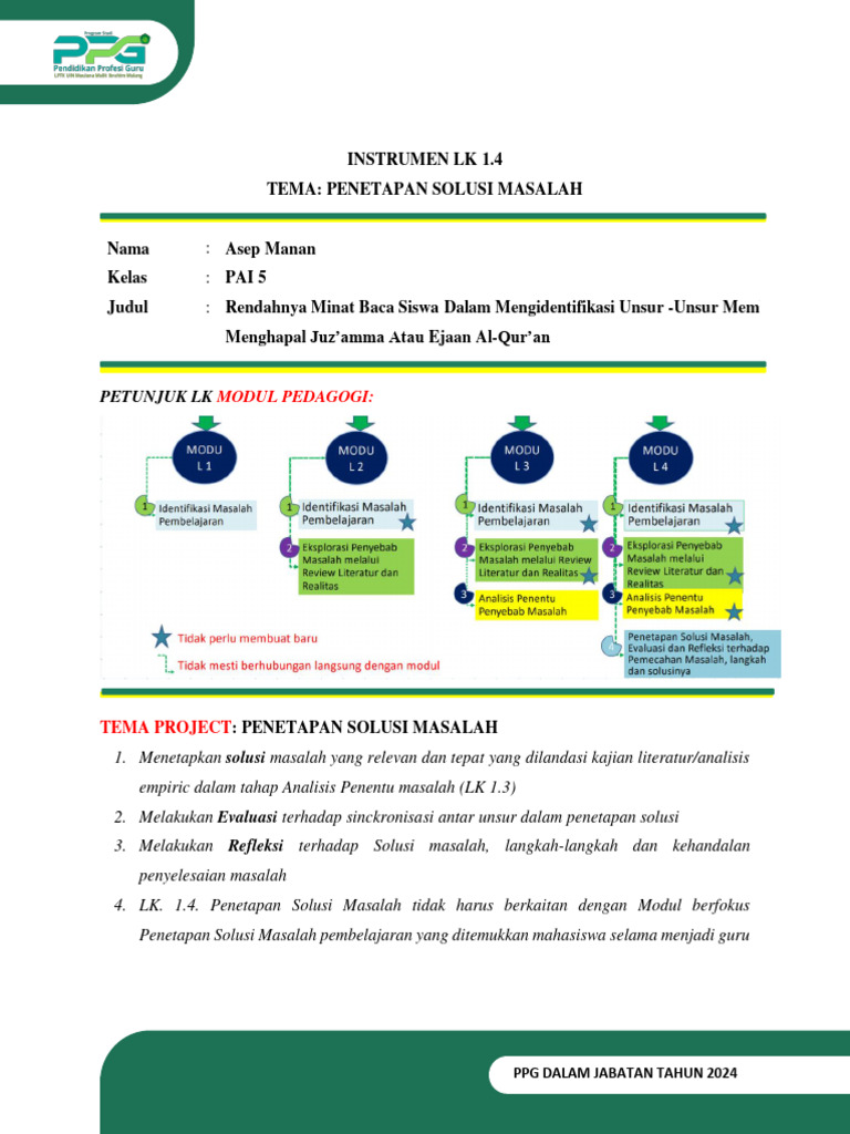 Instrumen LK 1.4 - Penetapan Solusi Masalah (MODUL PEDAGOGI - PBL) (ASEP MANAN) | PDF | Karier ...