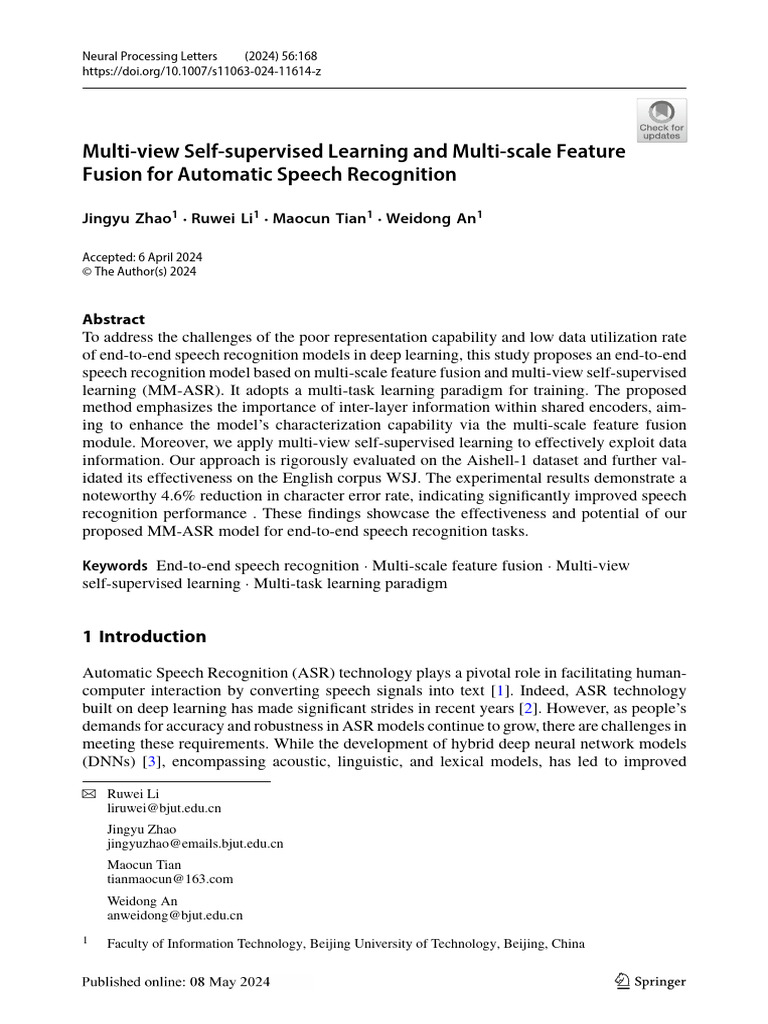Multi-View Self-Supervised Learning and Multi-Scale Feature Fusion For Automatic Speech ...