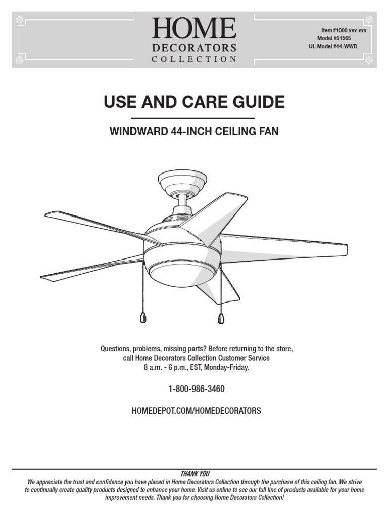 Hampton Bay Windward 44-Inch Ceiling Fan | PDF | Ac Power Plugs And ...