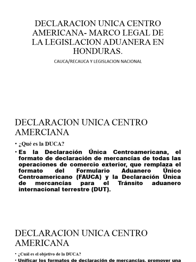 DUCA: Guía Legal Aduanera en Honduras | PDF | Economias