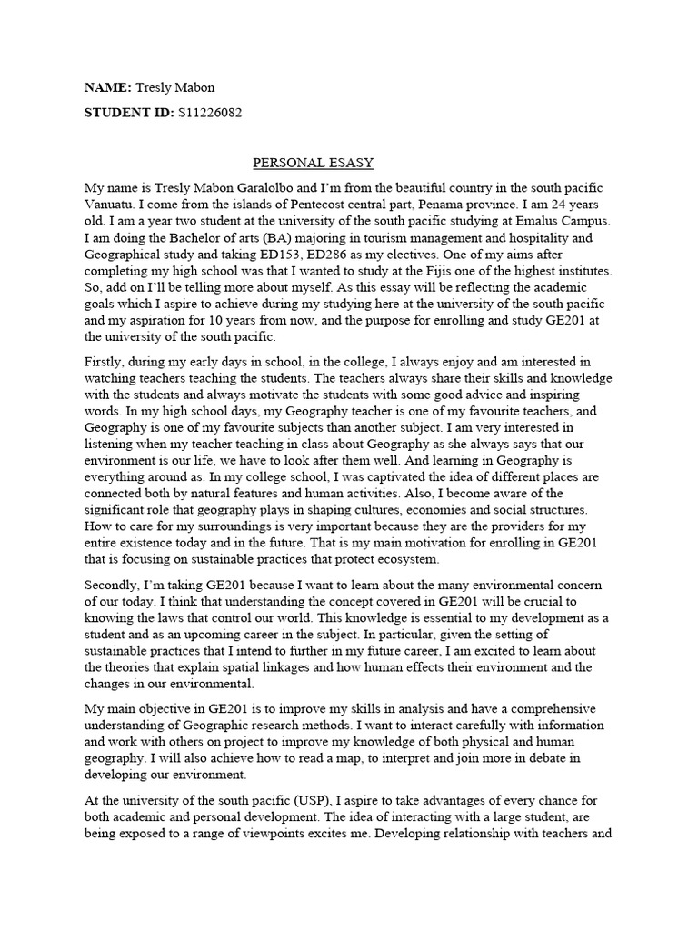 Ge201 Assignment 1 - Personal Essay | PDF | Sustainability | Geography