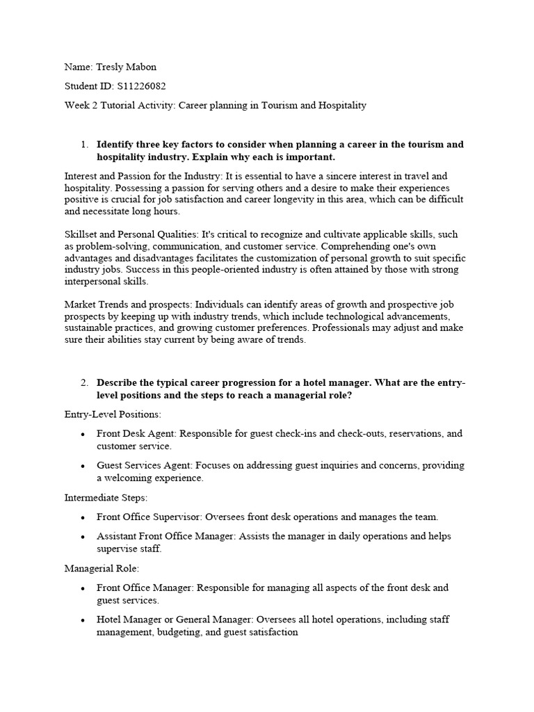 S11226082 - Week 2 Tutorial Activity | PDF | Mentorship | Tourism