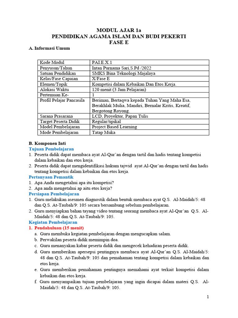 Modul Ajar Pai Sma Kelas X Bab 1 | PDF
