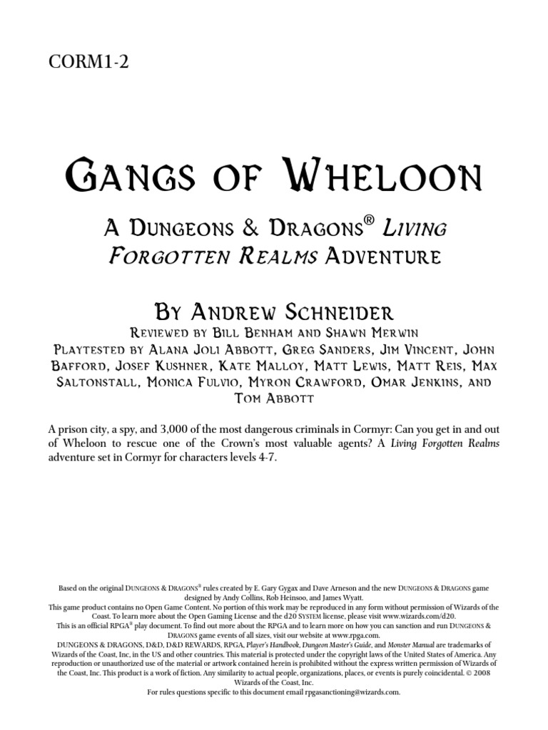 CORM1-2 Gangs of Wheloon | PDF | Dungeons & Dragons | Tabletop Games