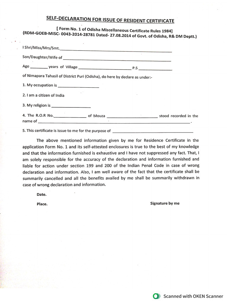 Self Declaration Resident (1) | PDF