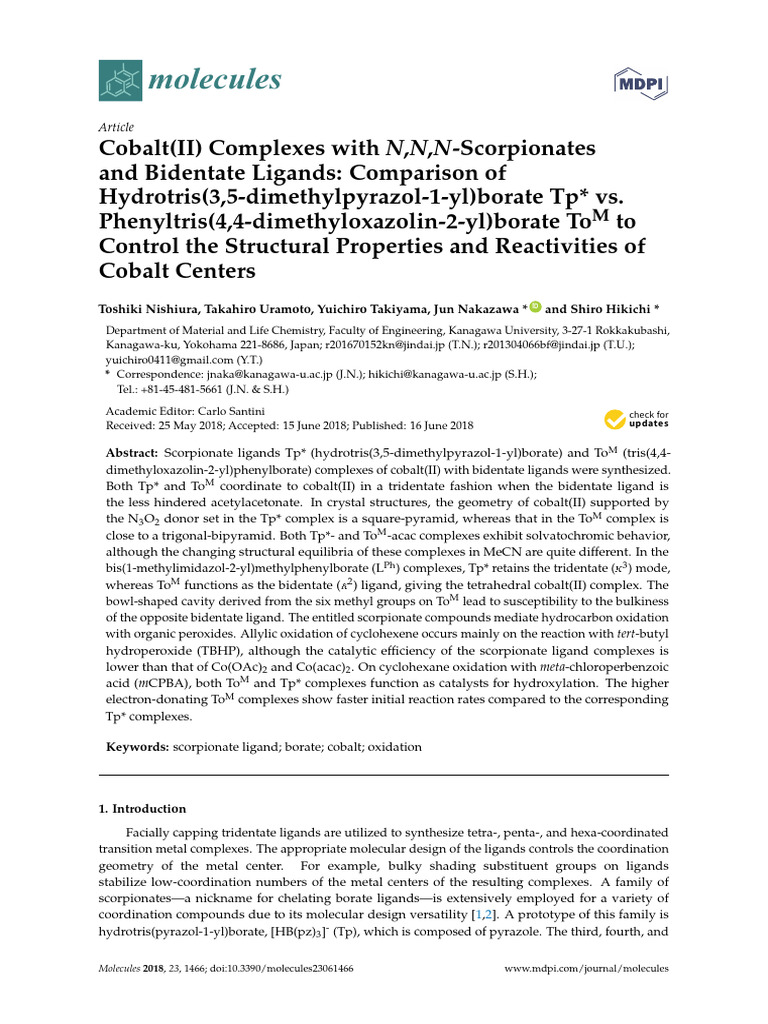 Molecules 23 01466 | PDF | Coordination Complex | Ligand