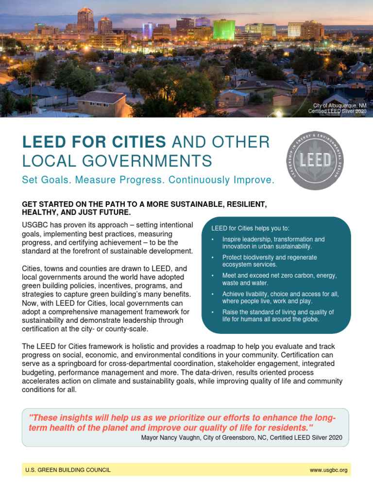 LEED For Cities Brochure | PDF | Sustainability | Natural Environment