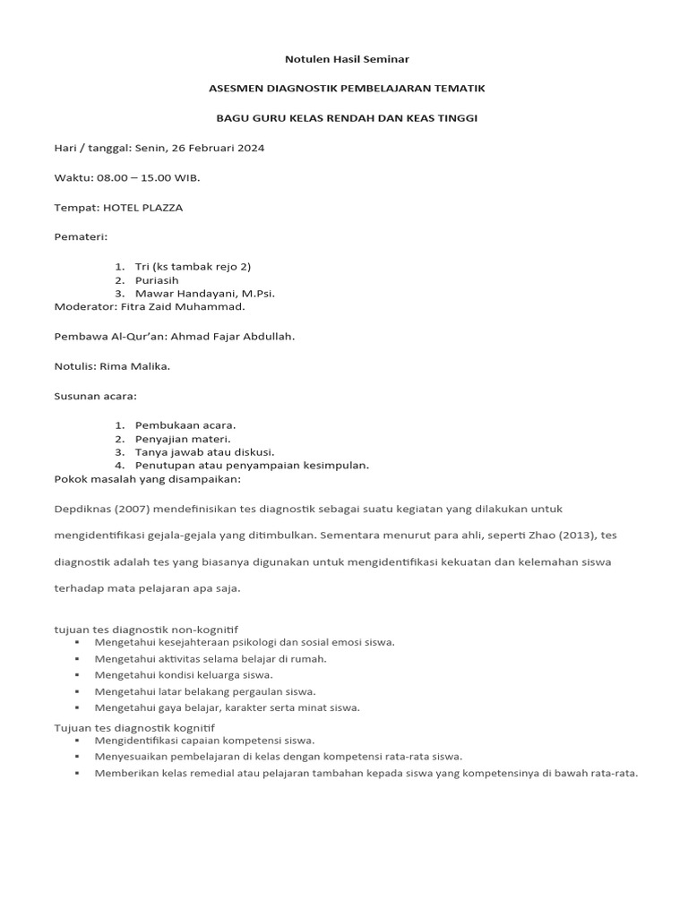 Notulen Hasil Seminar | PDF