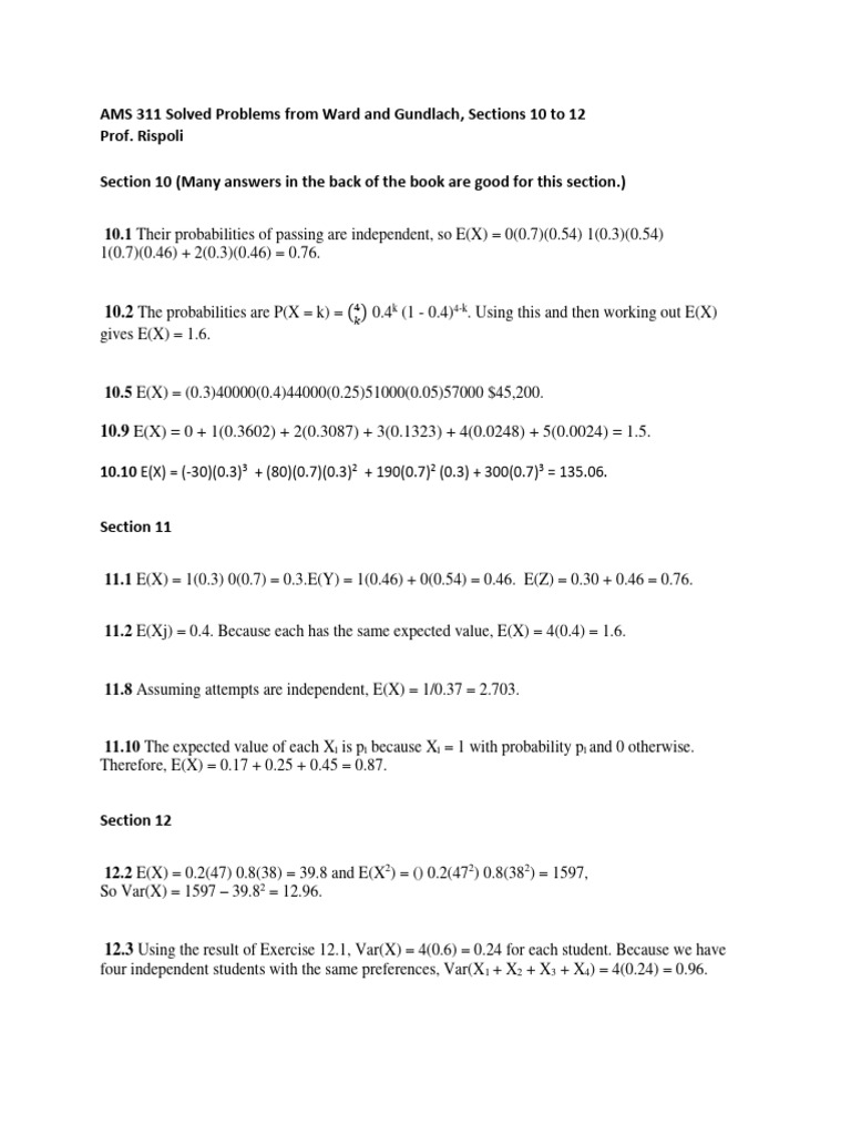 AMS 311 Solved Problems Sections 10 To 12 | PDF