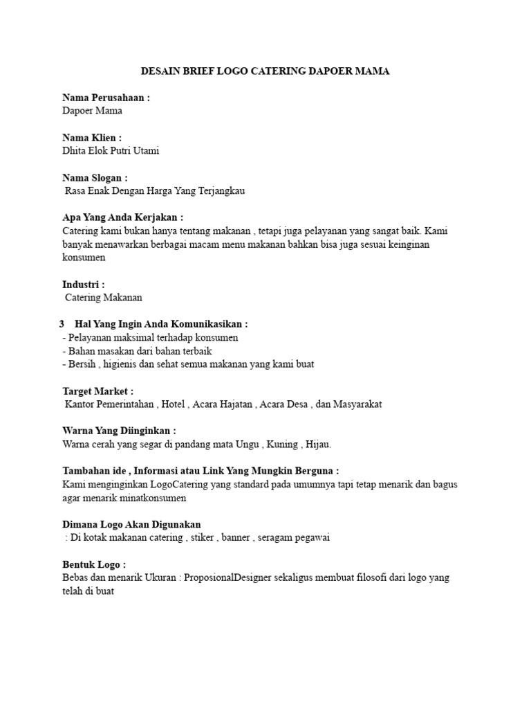Desain Brief Logo Catering Dapoer Mama | PDF