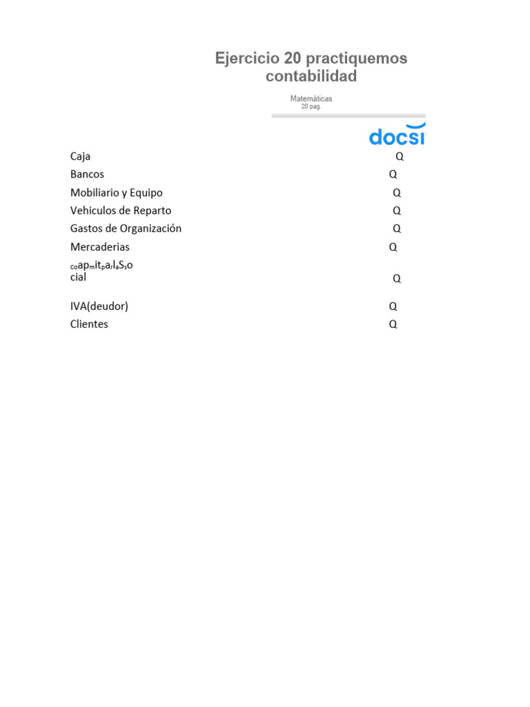 Docsity Ejercicio 20 Practiquemos Contabilidad | PDF | Corporaciones | Contabilidad