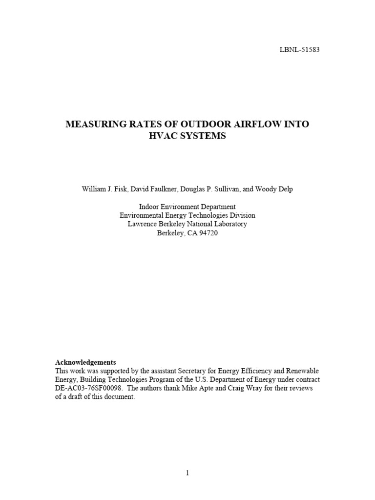 Measuring Outdoor Airflow in HVAC Systems | PDF | Ventilation ...