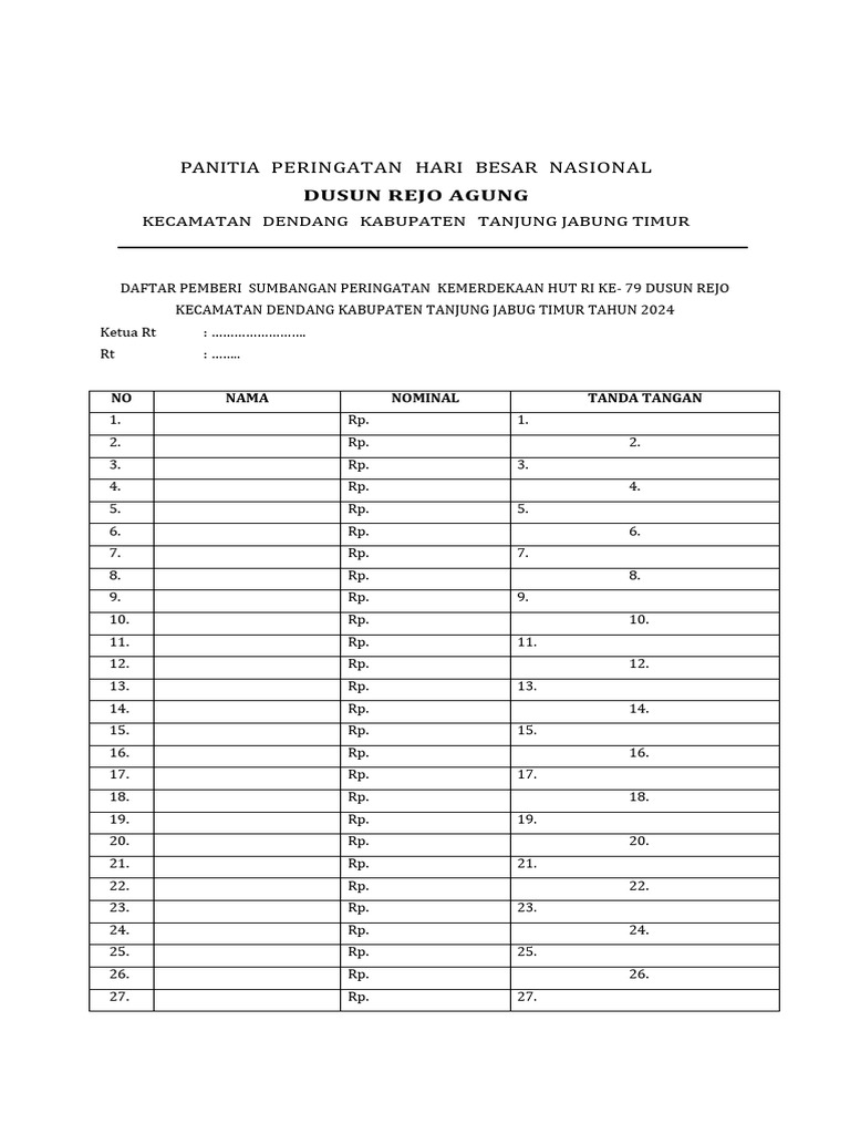 Tabel Pemberi Sumbangan | PDF