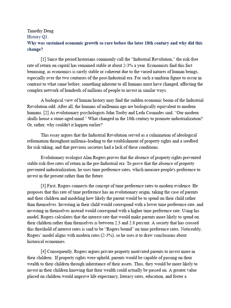 Timothy Deng History 1 | PDF | Economic Growth | Industrial Revolution