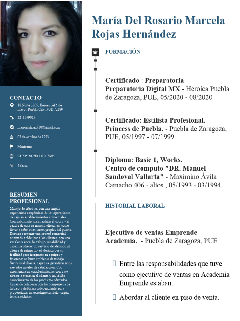 010_CURRUCULIM_MarÃ_a-Del-Rosario-Marcela_Rojas-HernÃndez_CV | PDF | Cliente | La satisfacción ...