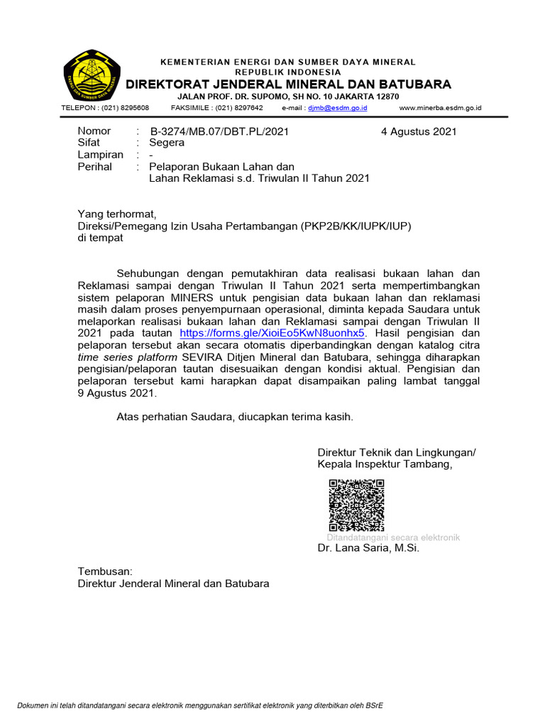 Surat Edaran Pemutakhiran Data Bukaan Lahan Dan Reklamasi | PDF