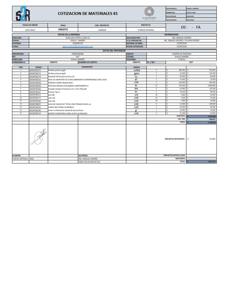 Cotización de Materiales de Construcción | PDF