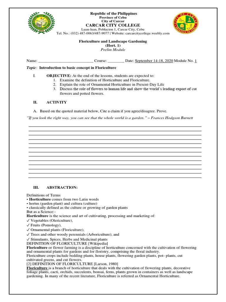 HORT. 1-Week 1 | PDF | Plants | Horticulture