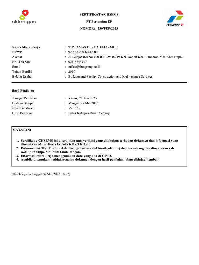 Sertifikat e-CHSEMS | PDF