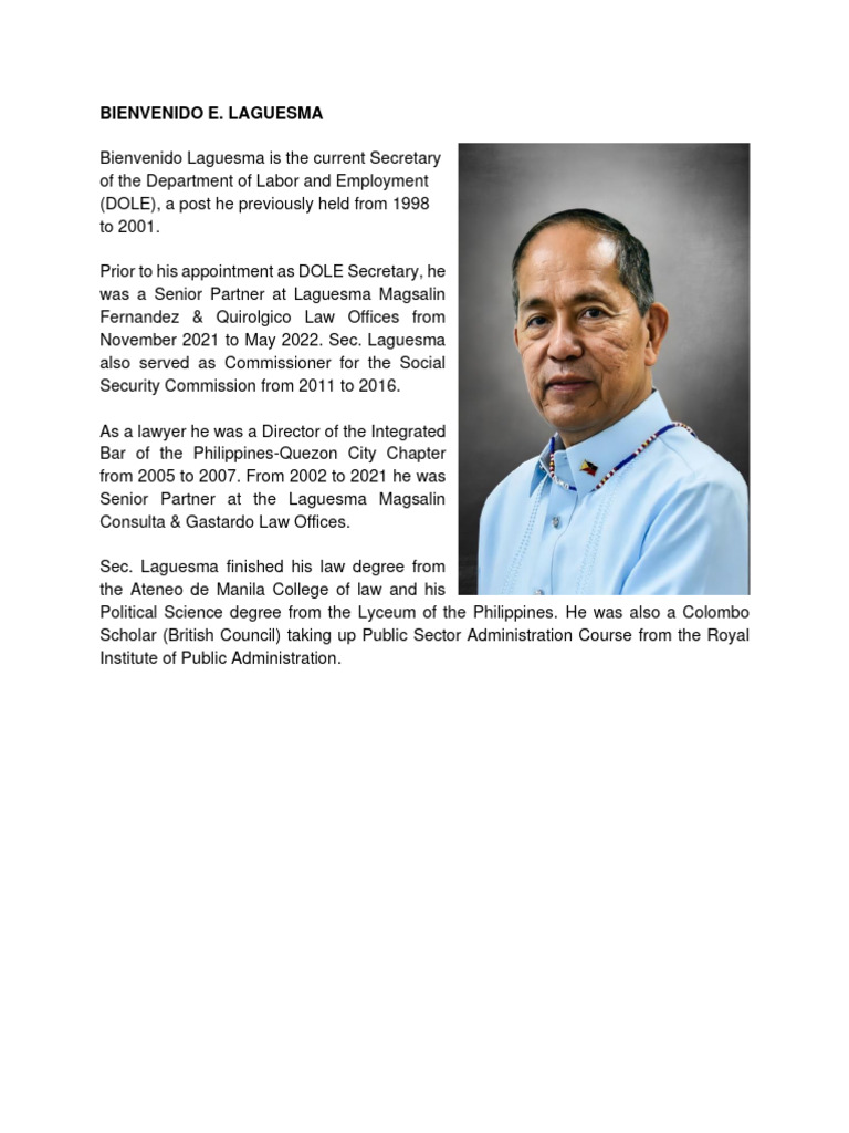 Bio Bienvenido E. Laguesma | PDF