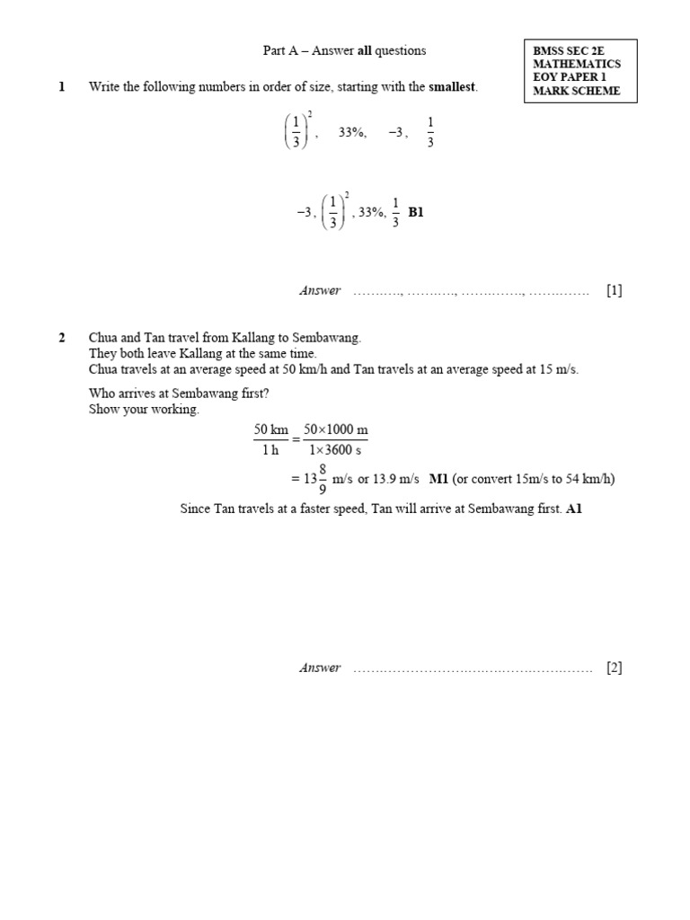 BMSS Sec 2 2022 EOY Paper 1 Elementary Math EMATH (Ans) | PDF | Triangle | Mathematical Concepts