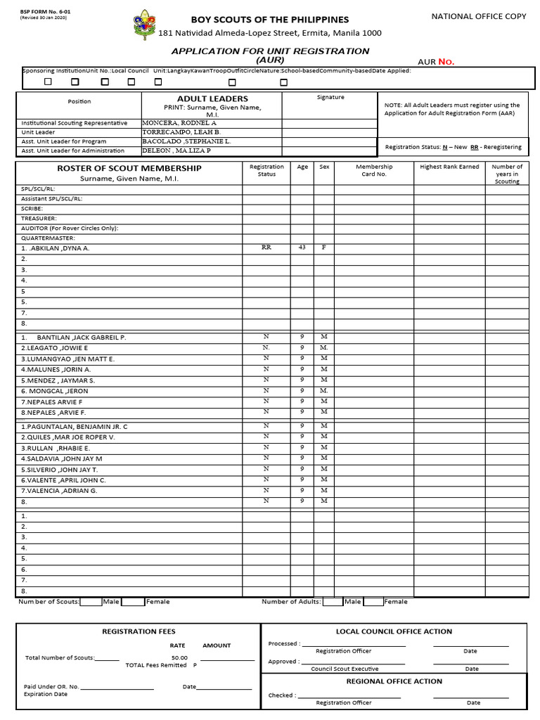 BSP AUR Form - 1 | PDF | Scouting | Patriotic And National ...