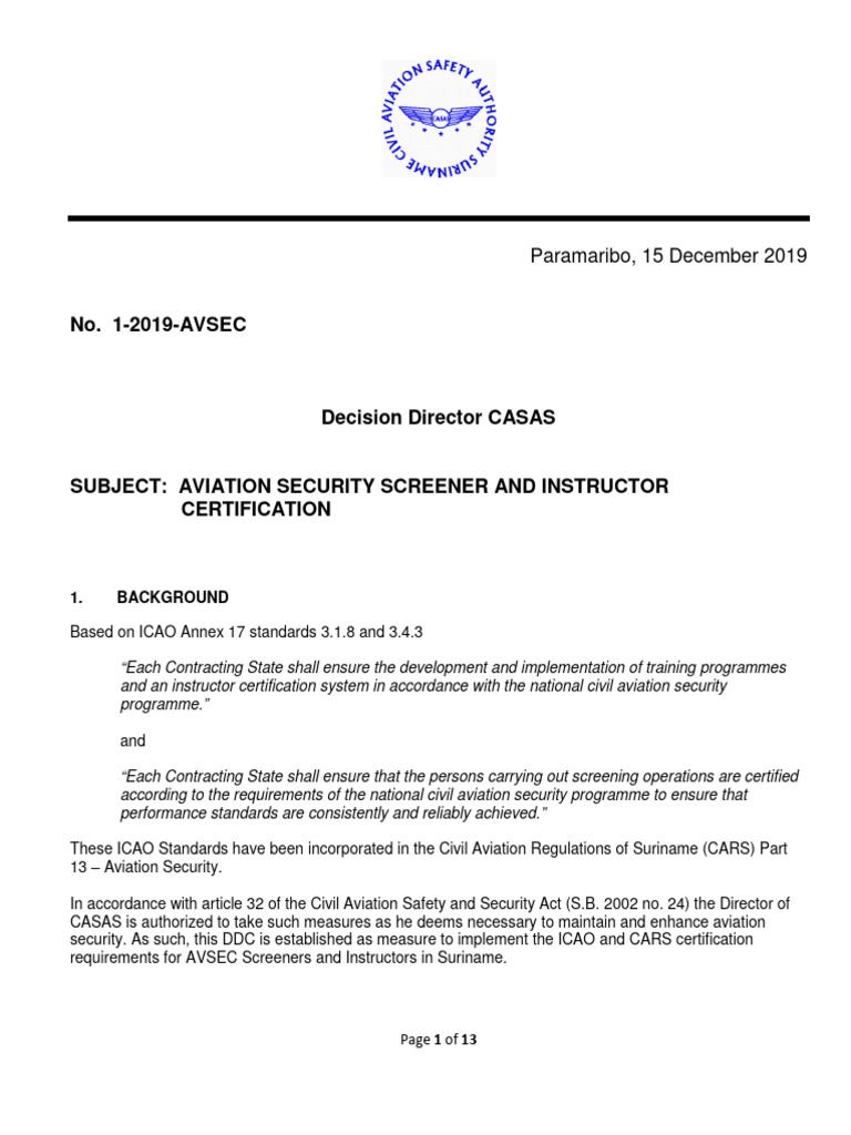 FINAL DDC AVSEC 2019 13 Nov 2019 | PDF | Airport Security | Certification