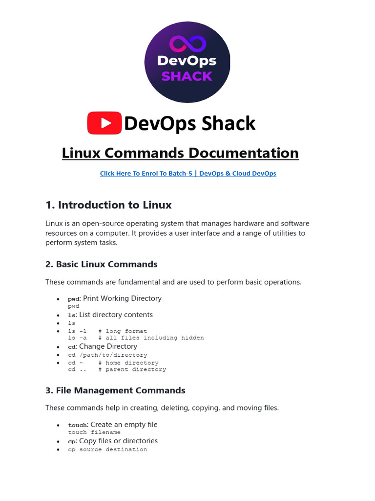 Devops Shack: Linux Commands Documentation | PDF | Computer File | File System