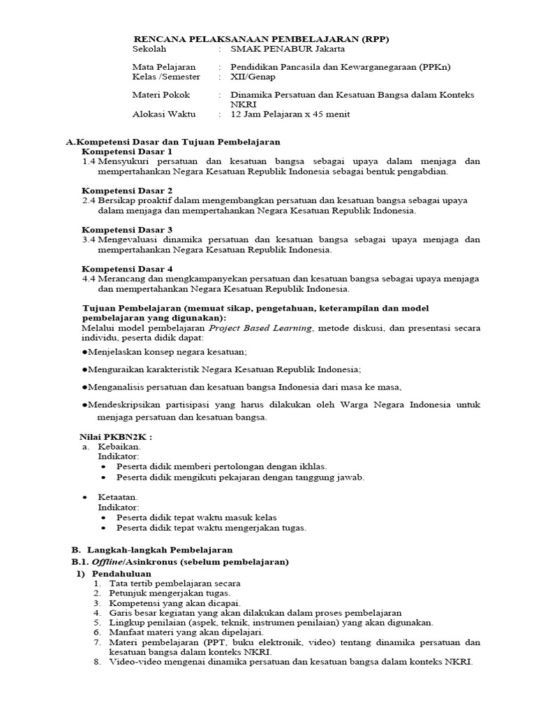 Rpp Ppkn Kelas Xii Kd 3 4 T A 2023 2024 Pdf