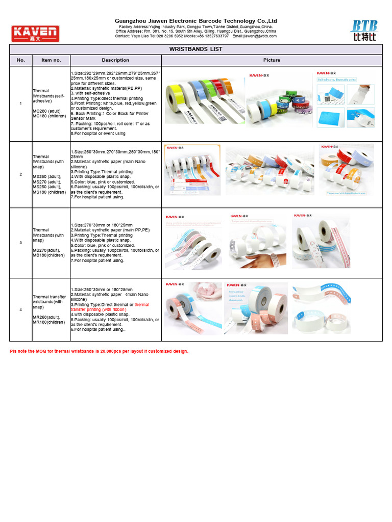 Wristbands List From Jiawen (BTB) | PDF | Graphic Design | Printing