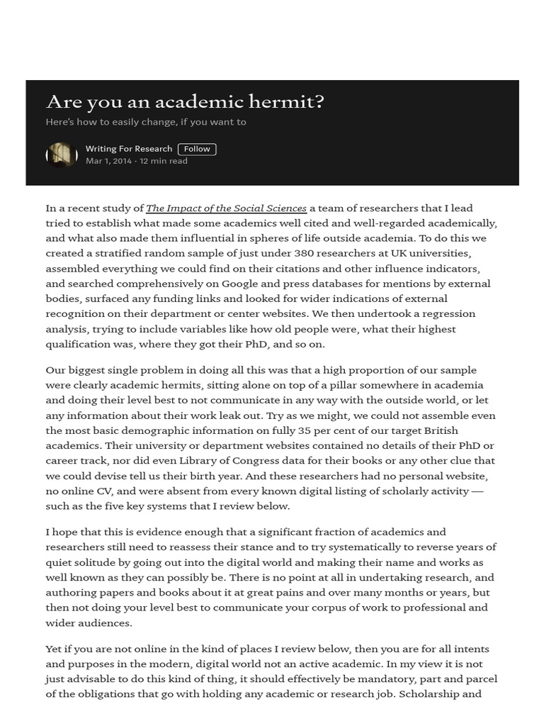 Are You An Academic Hermit Here's How To Easily Change, If You | PDF ... Are You An Academic Hermit Here's How To Easily Change, If You | PDF ...