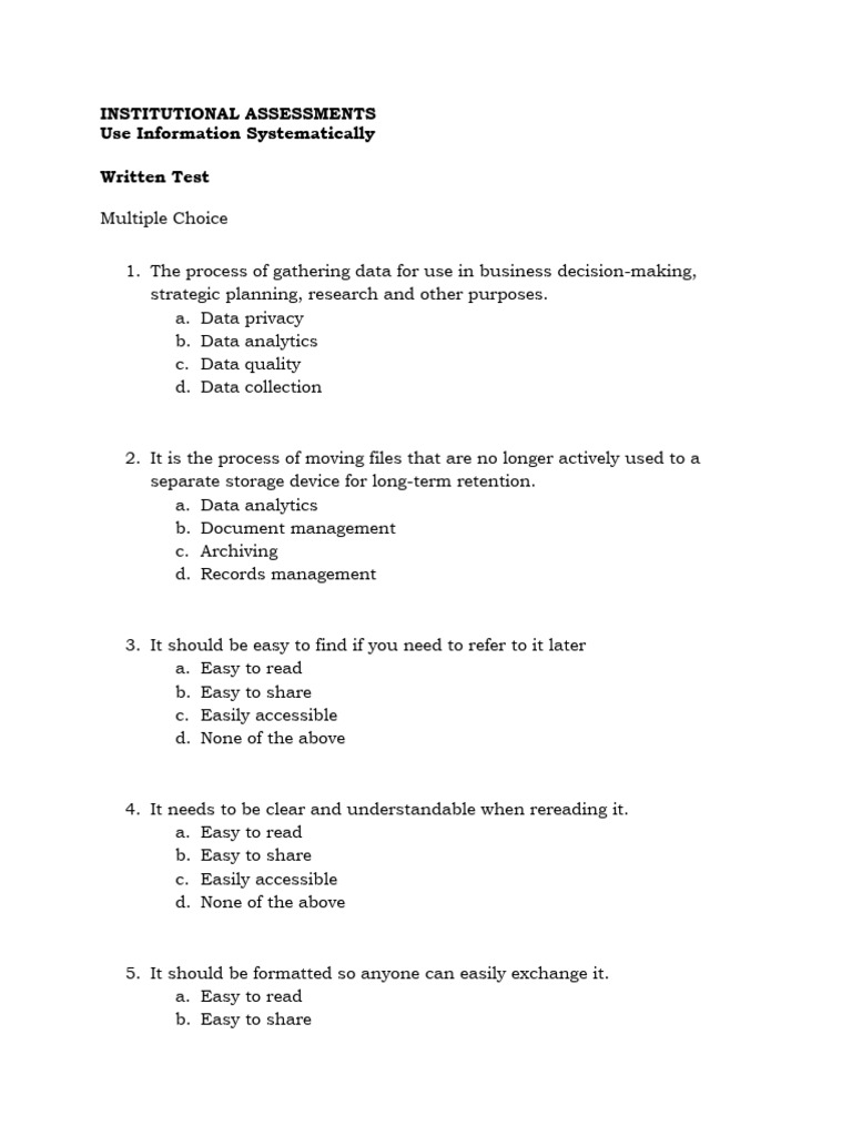 Institutional Assessment - Basic - Use Information Systematically | PDF ...