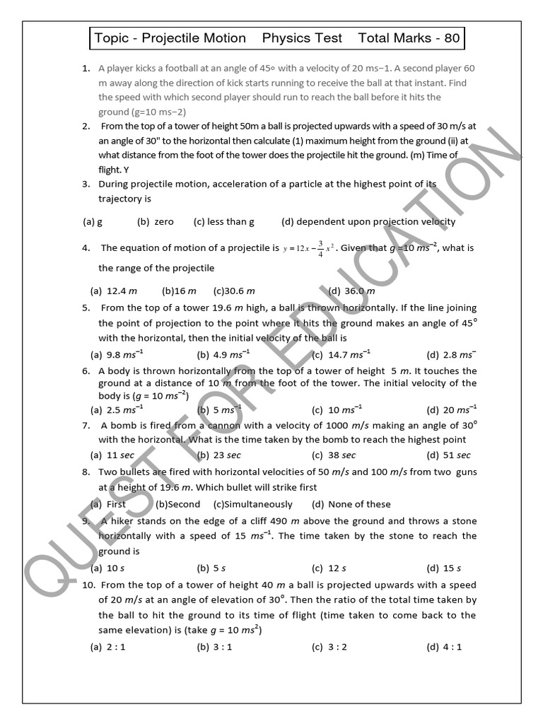 Projectile Motion Physics Problems | PDF | Projectiles | Physical Phenomena