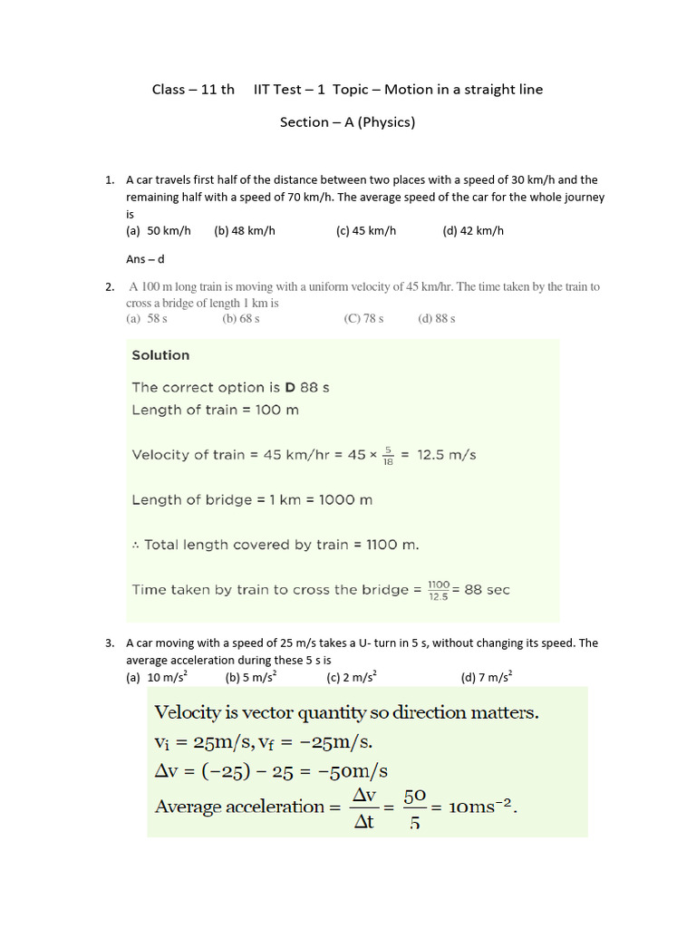Class 11 Iit Test 1 Faculty | PDF | Speed | Acceleration