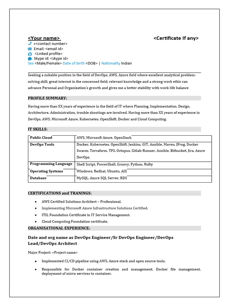DevOps Resume | PDF | Cloud Computing | Microsoft Azure