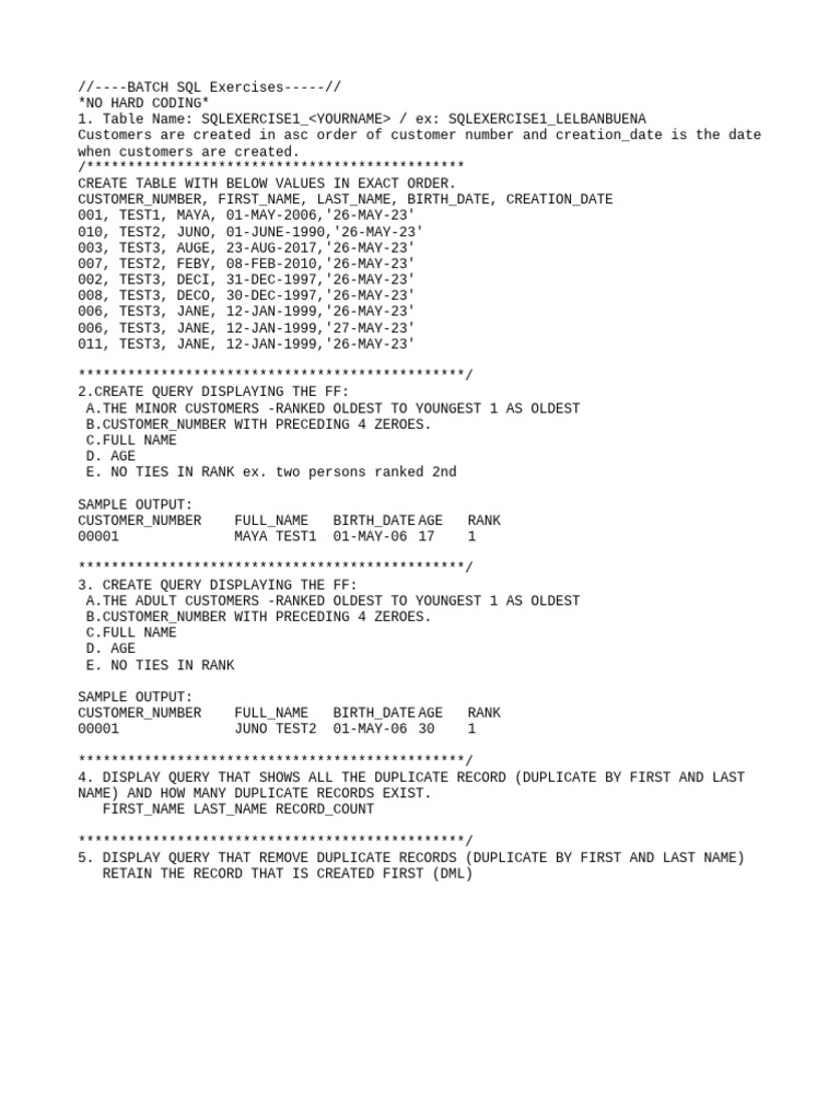 SQL Exercise - Batch | PDF | Computers